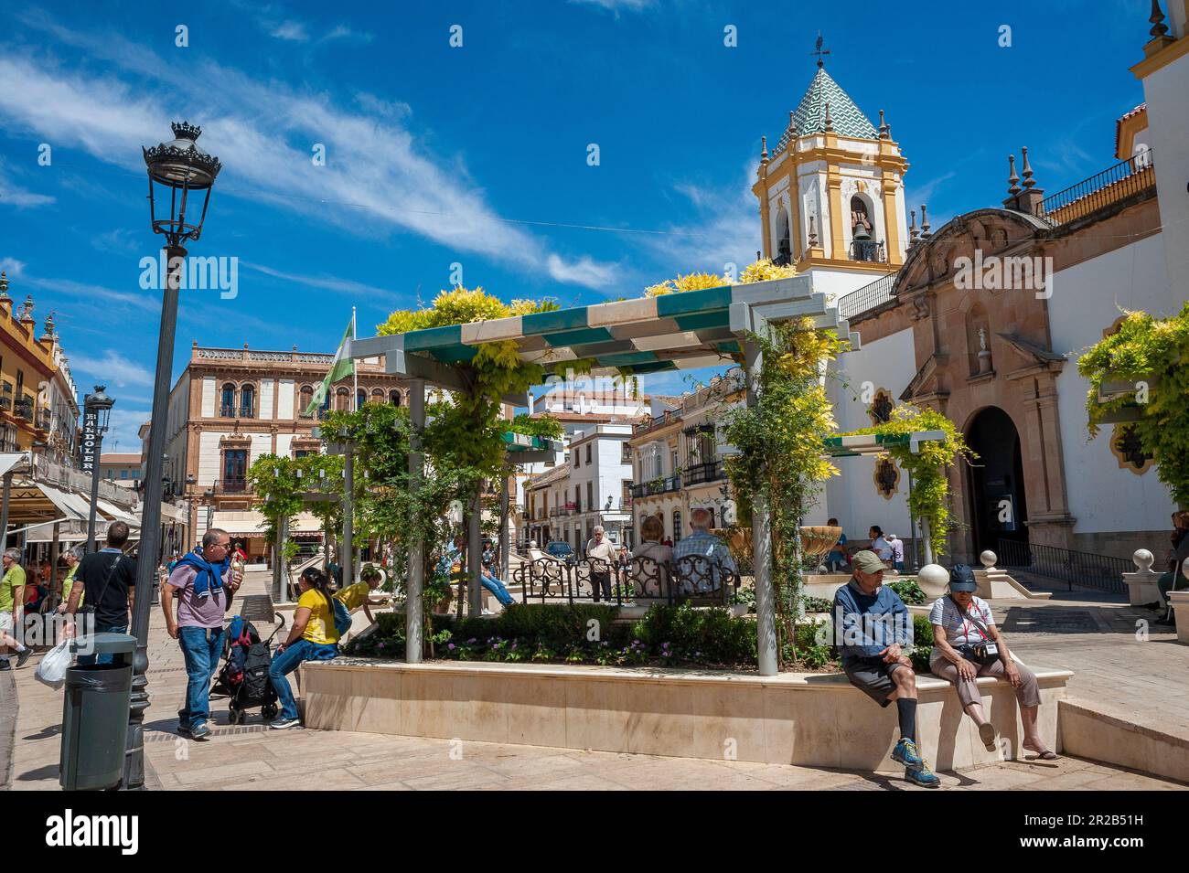 Ronda, Malaga, Spain, Groups TOurists Visiting Street Scenes in Old ...