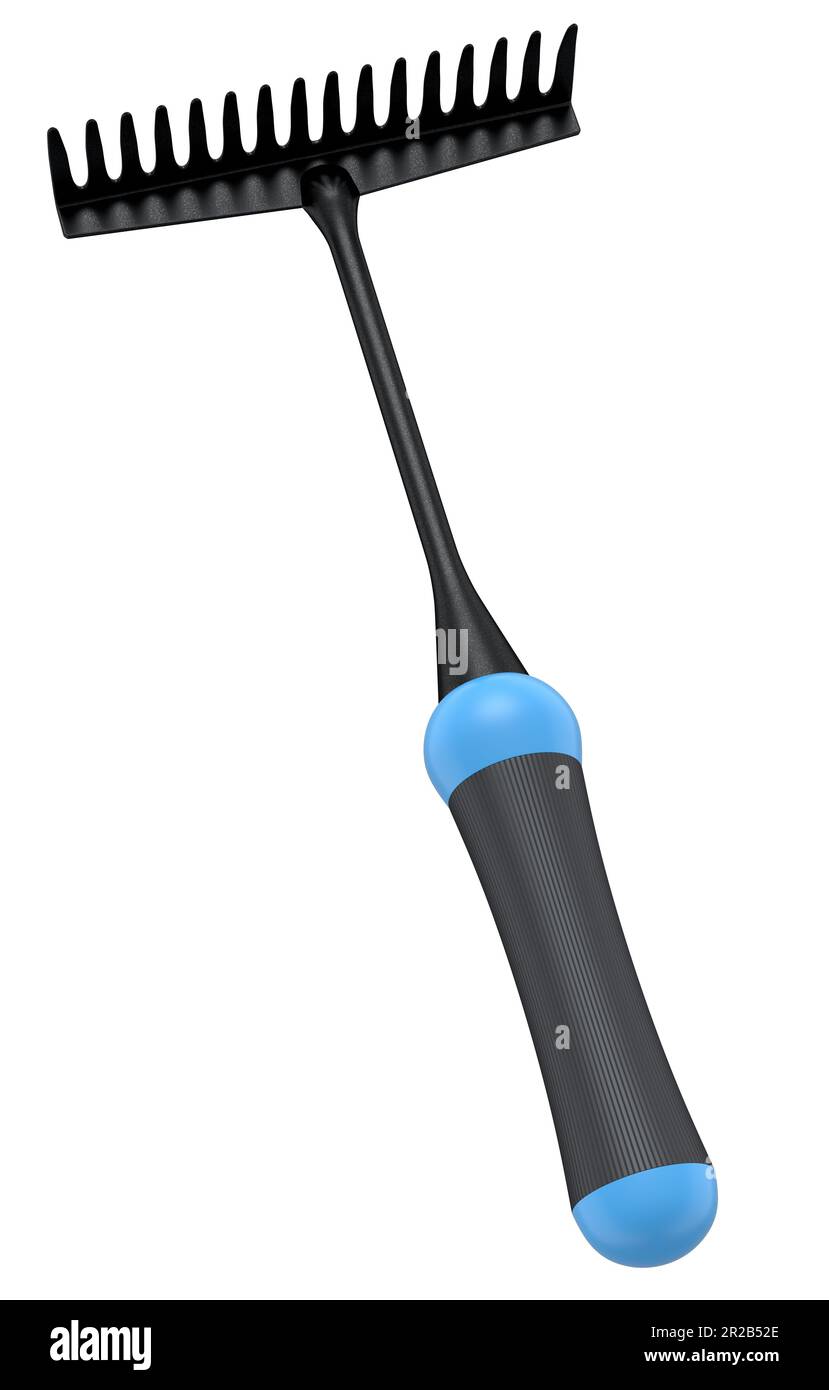 Garden rake with wooden handle for harvesting hay isolated on white ...