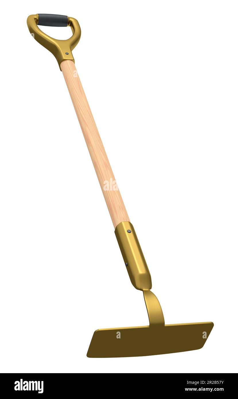 Hoe with wooden stick for planting flowers and vegetables on white ...