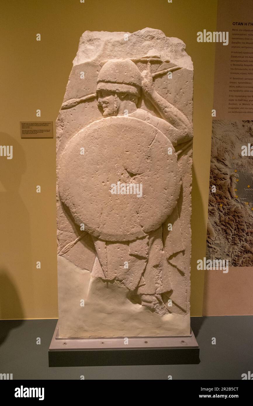 Grave stele of warrior timotheos from the classical antiquity period of ...