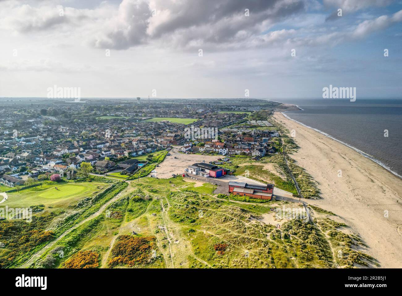 Aerial view of Caister Beach and village, featuring the new Caister ...