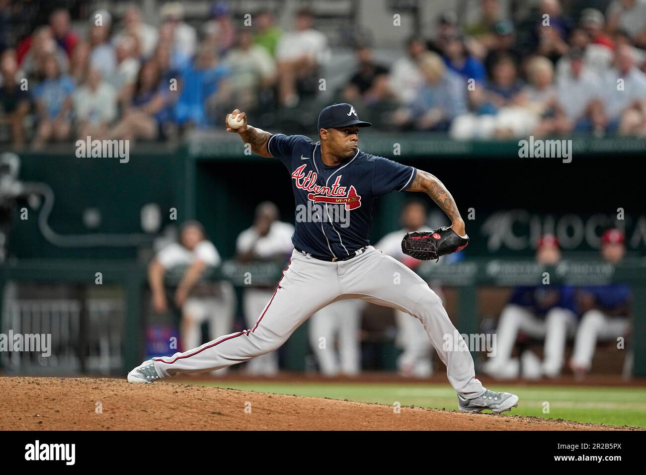 Atlanta Braves relief pitcher Raisel Iglesias throws to the Texas ...