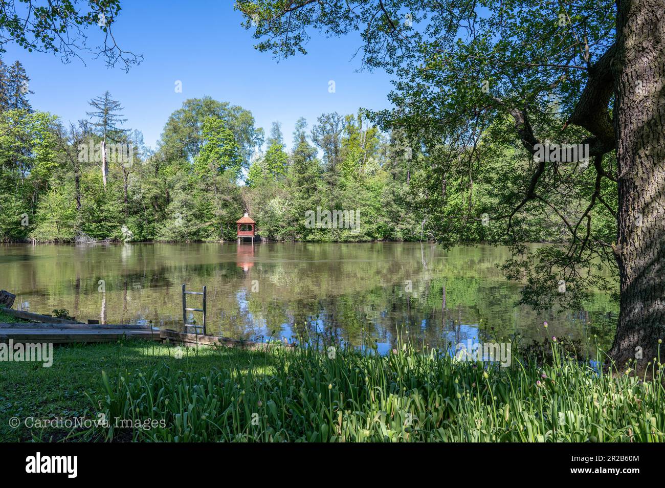 Motala river and waterfront park Abackarna during spring in Norrkoping ...