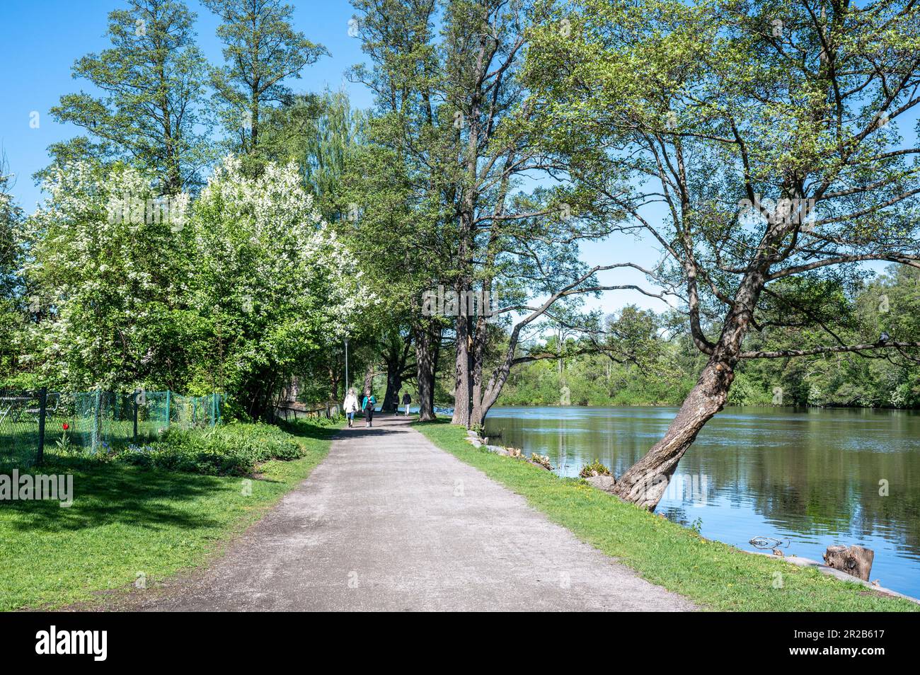 Motala river and waterfront park Abackarna during spring in Norrkoping ...