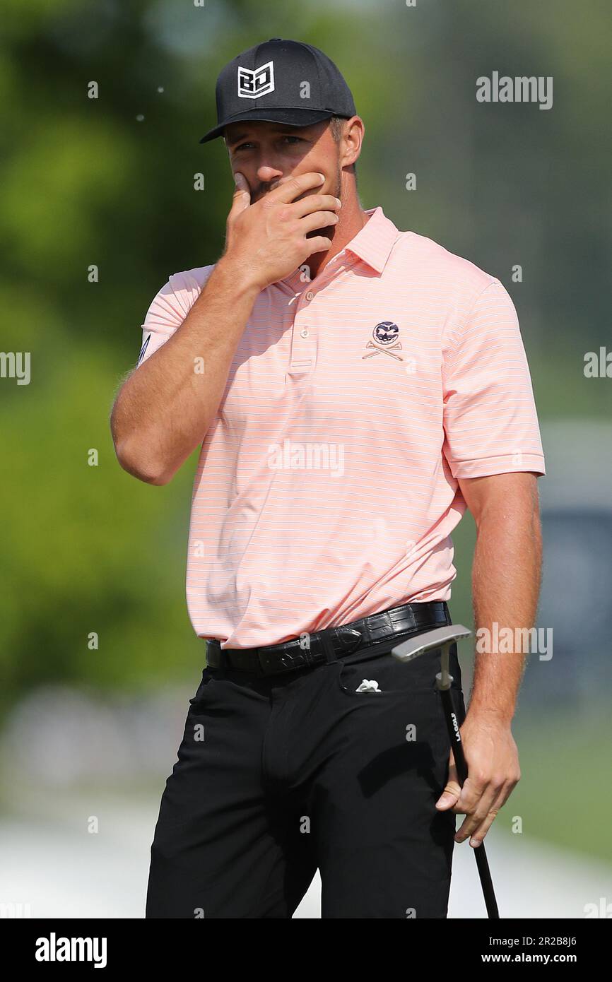 Rochester, United States. 18th May, 2023. Bryson DeChambeau reacts ...