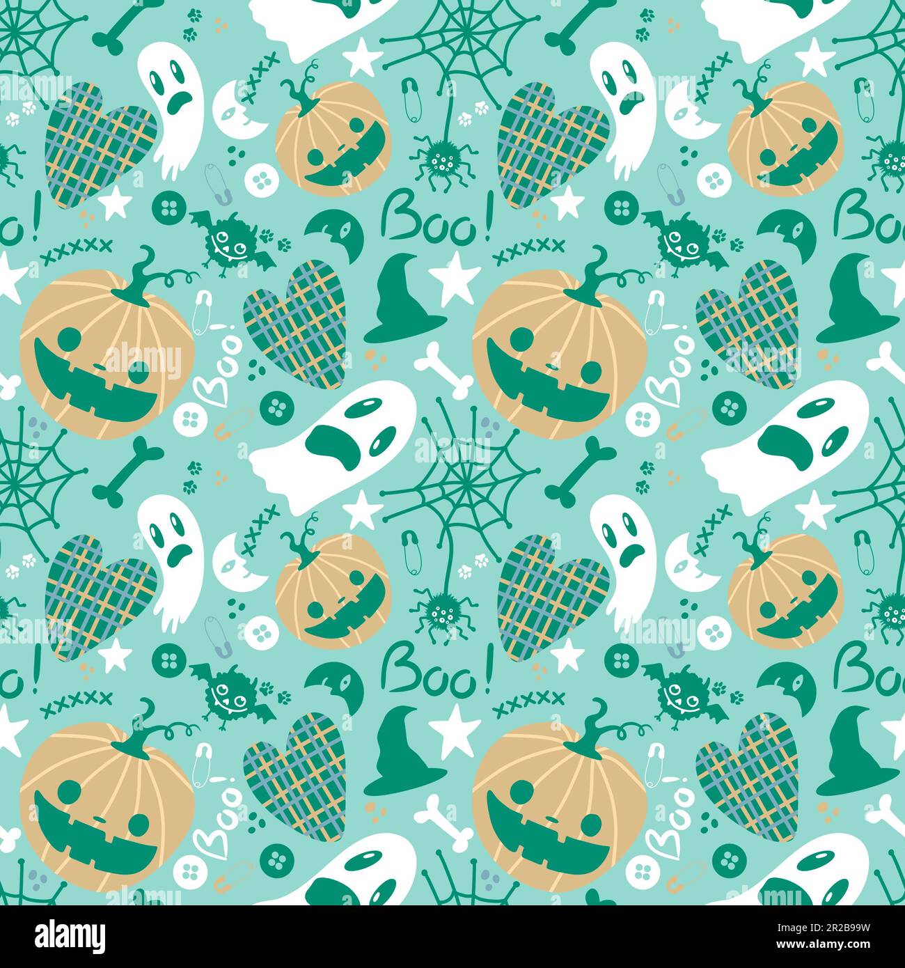 Halloween cartoon pumpkins seamless ghost and moon and bats and spider ...