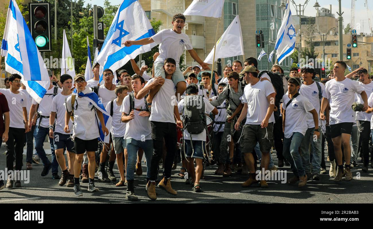 Jerusalem, Israel. Youngsters celebrate at the center of Jerusalem the ...