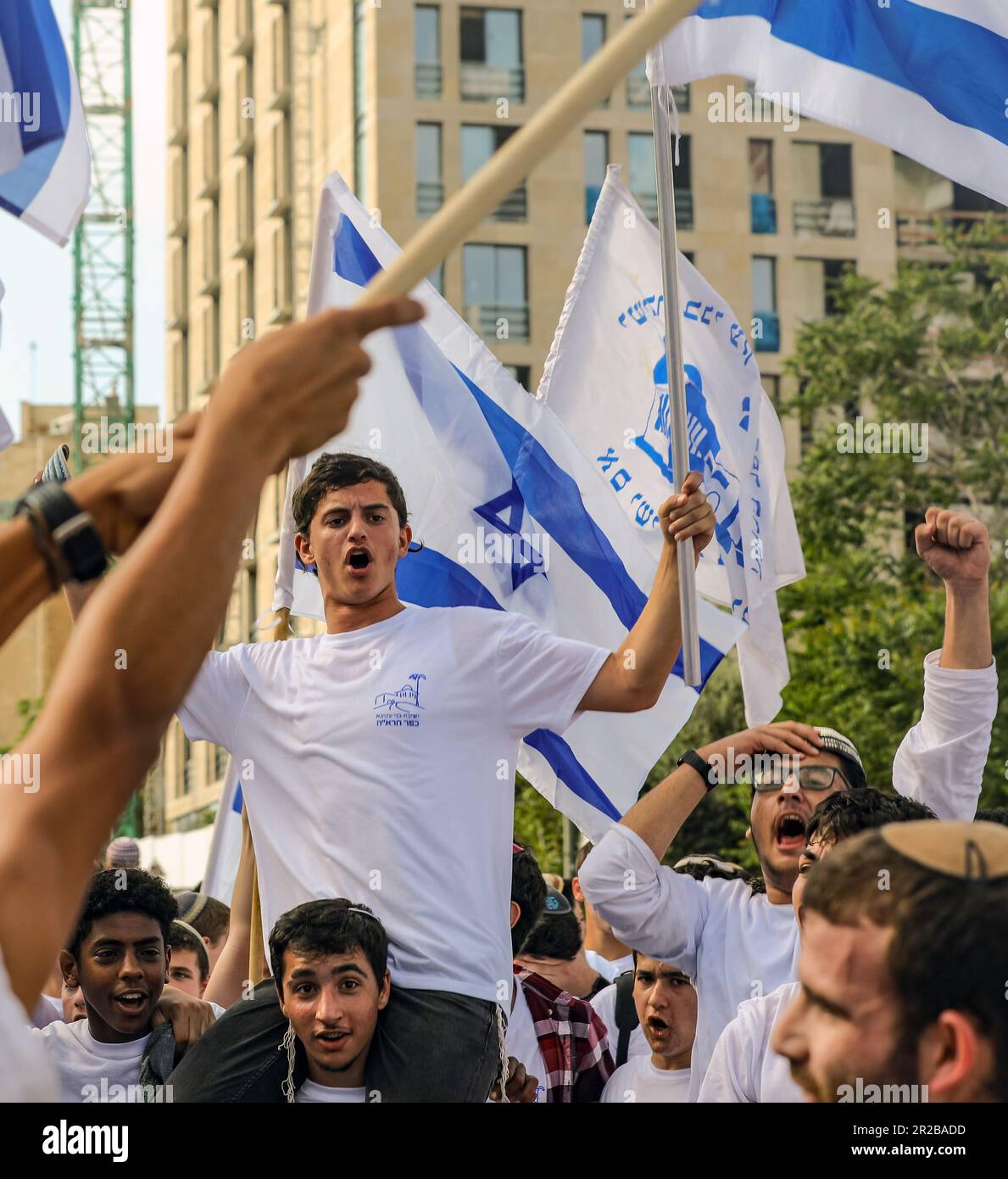 Jerusalem, Israel. Youngsters celebrate at the center of Jerusalem the ...