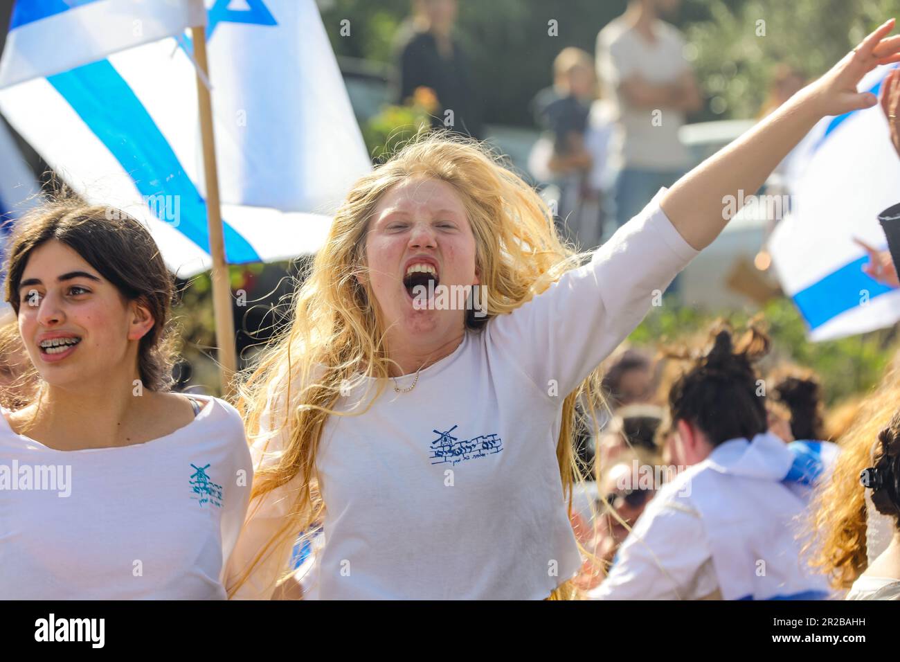Jerusalem, Israel. Youngsters celebrate at the center of Jerusalem the ...