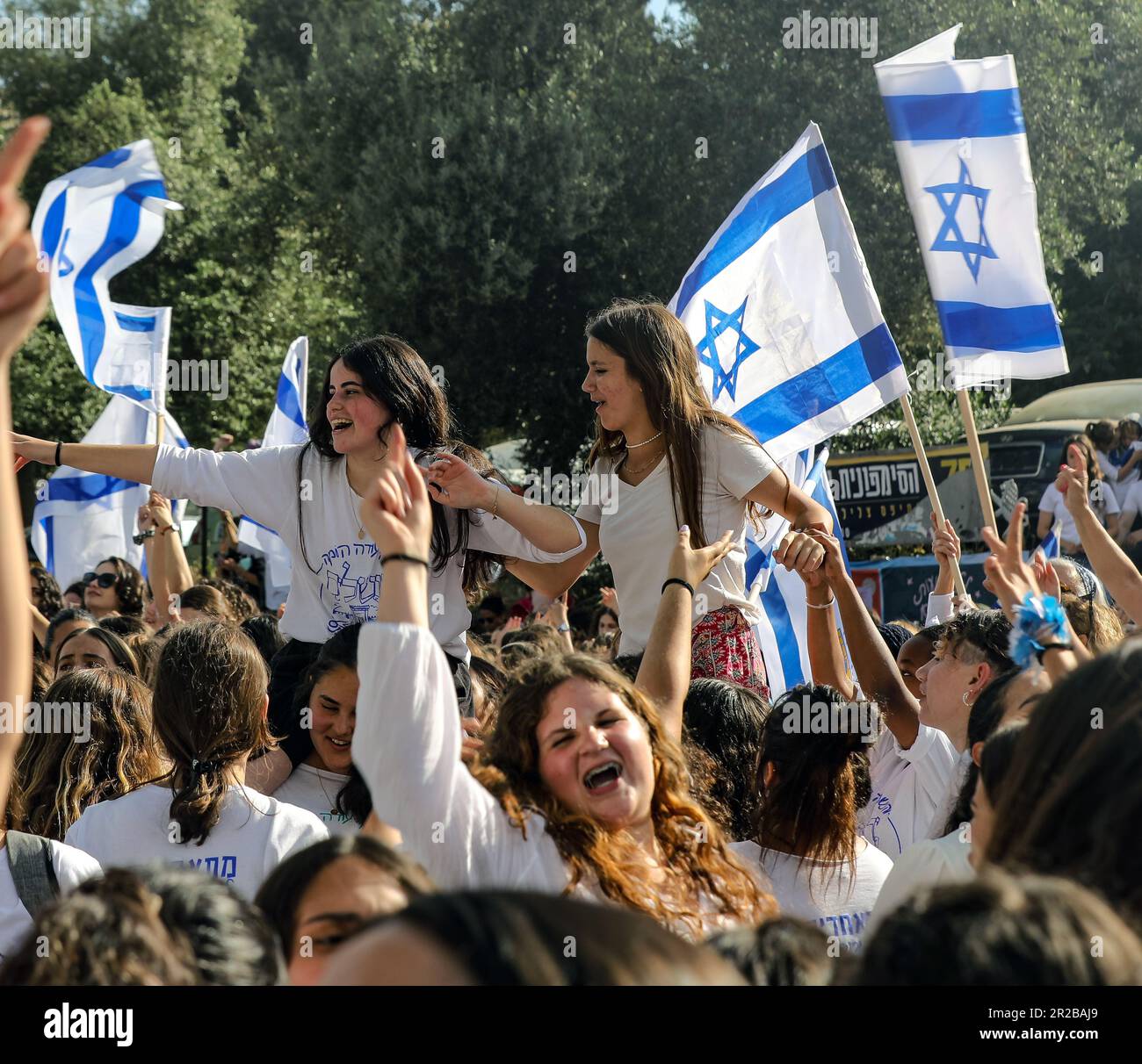 Jerusalem, Israel. Youngsters celebrate at the center of Jerusalem the ...