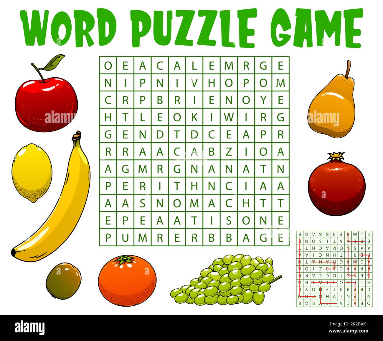 Raw farm fruits, word search puzzle game worksheet, vector kids quiz ...