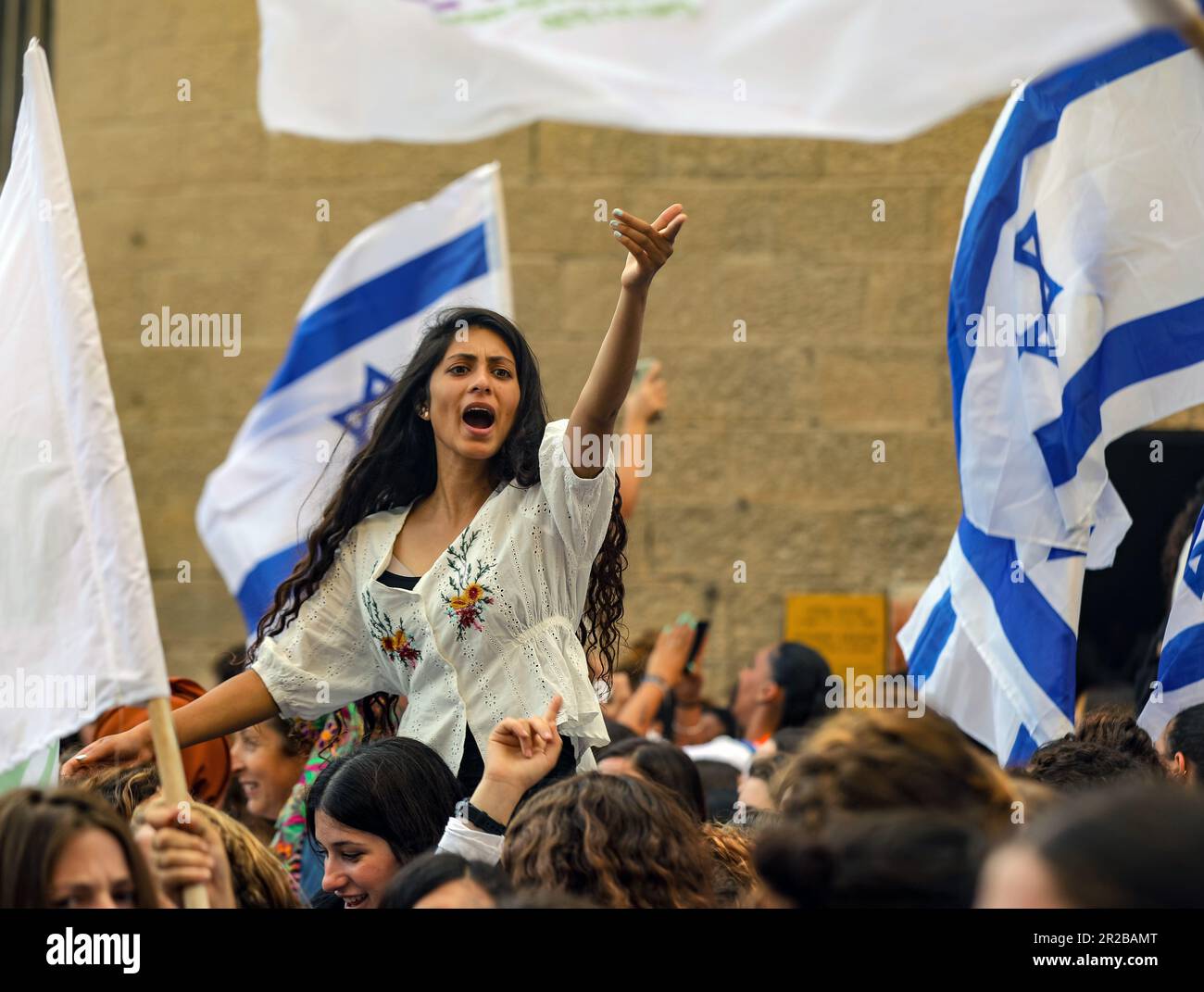 Jerusalem, Israel. Youngsters celebrate at the center of Jerusalem the ...