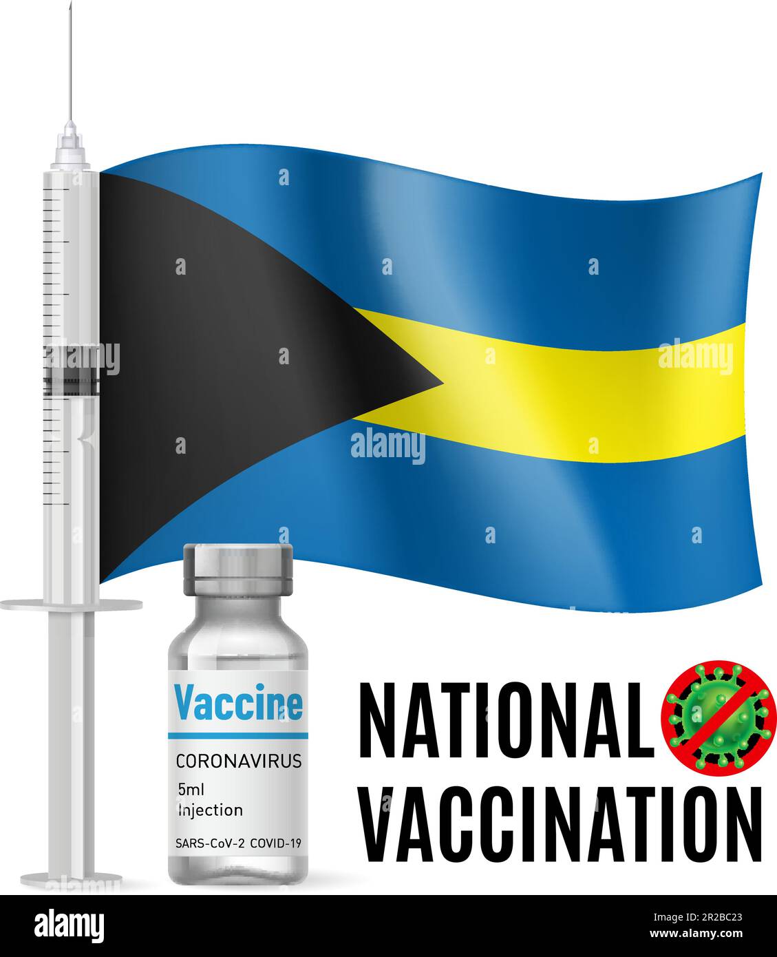 Flag of the Bahamas with Vaccine Immunization Syringe and the Vial of ...