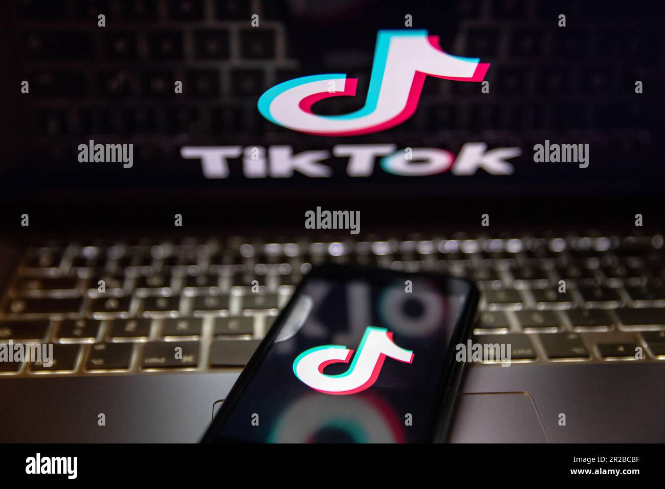 In this photo illustration, a TikTok logo seen displayed on a ...