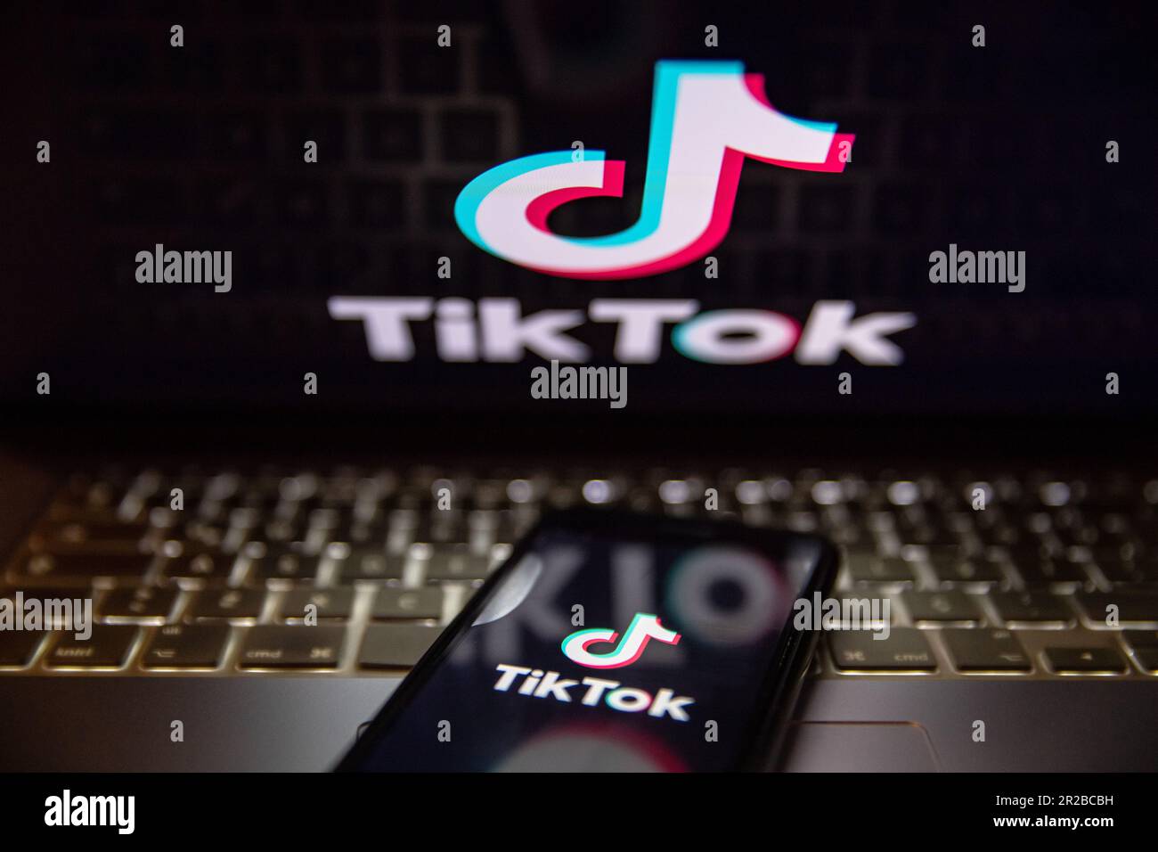 In this photo illustration, a TikTok logo seen displayed on a ...