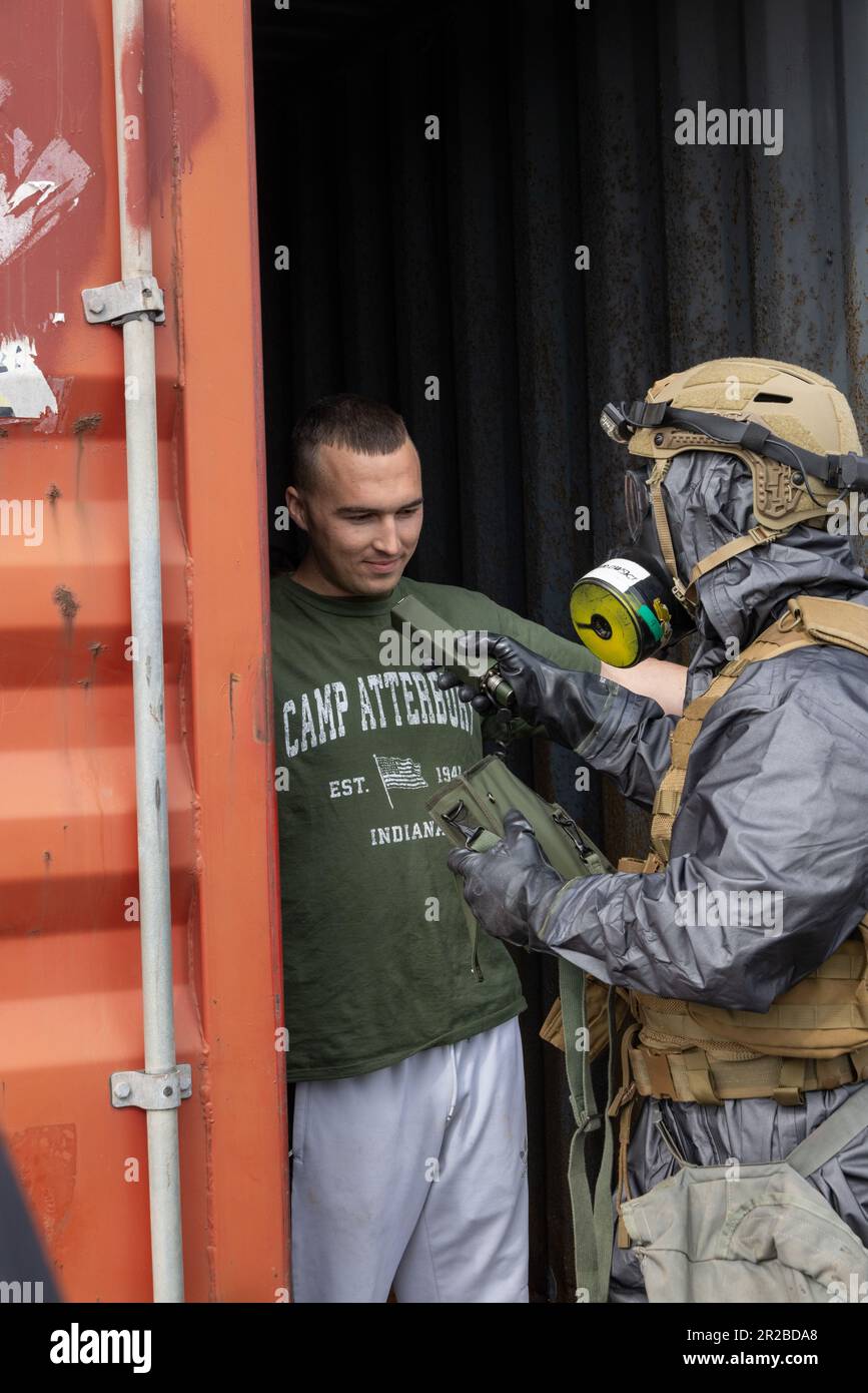 A U.S. Marine with Headquarters Company, Chemical Biological Incident ...