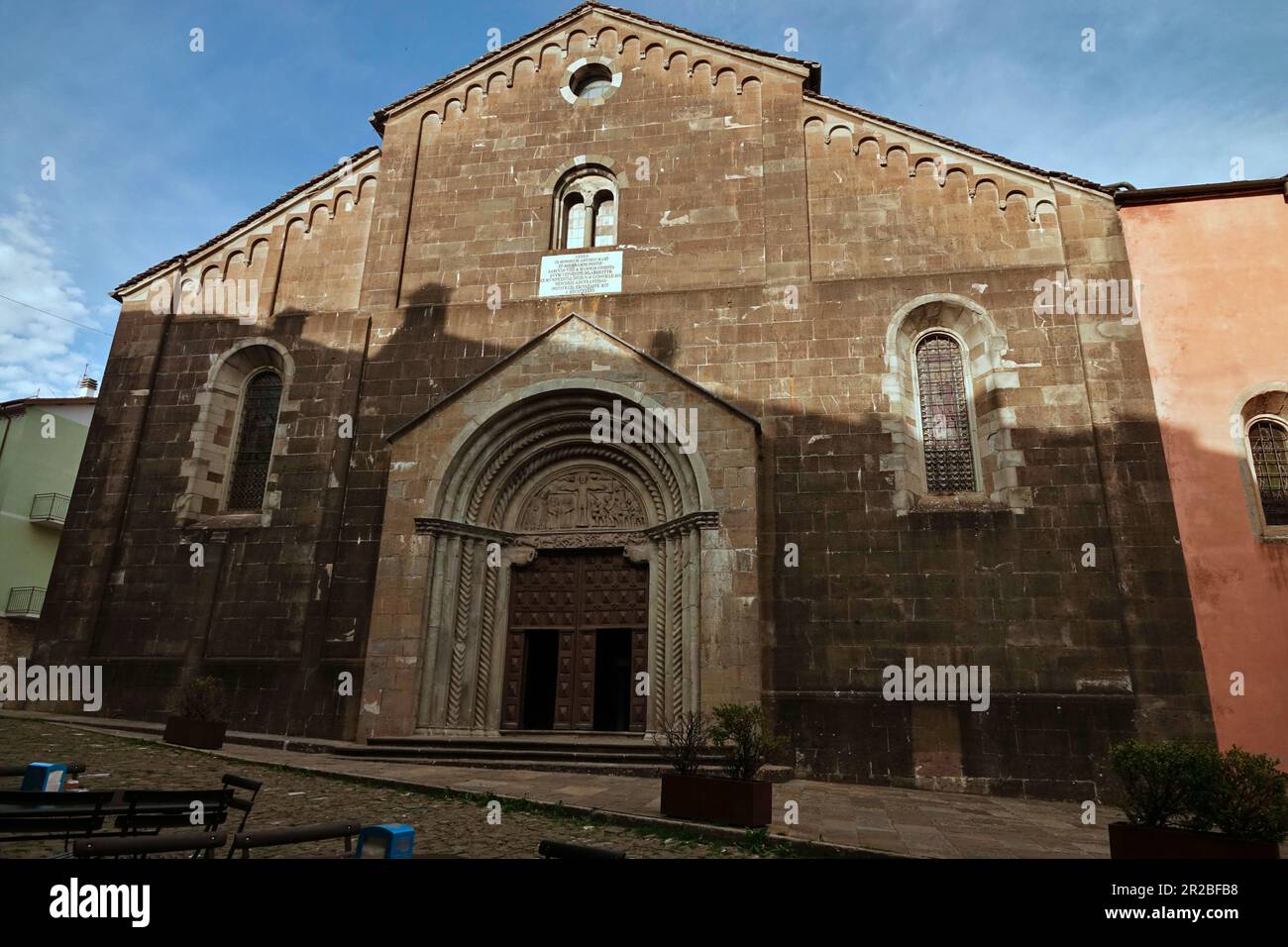 The exterior facade of the cathedral of Berceto placed on the ...