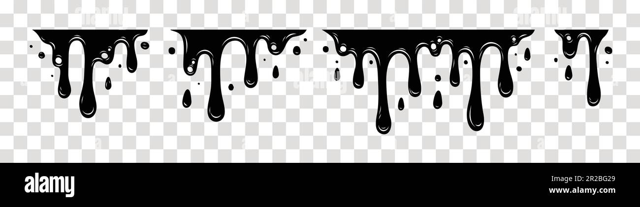 Black Melting Paint Abstract Liquid Vector Elements Isolated on White ...