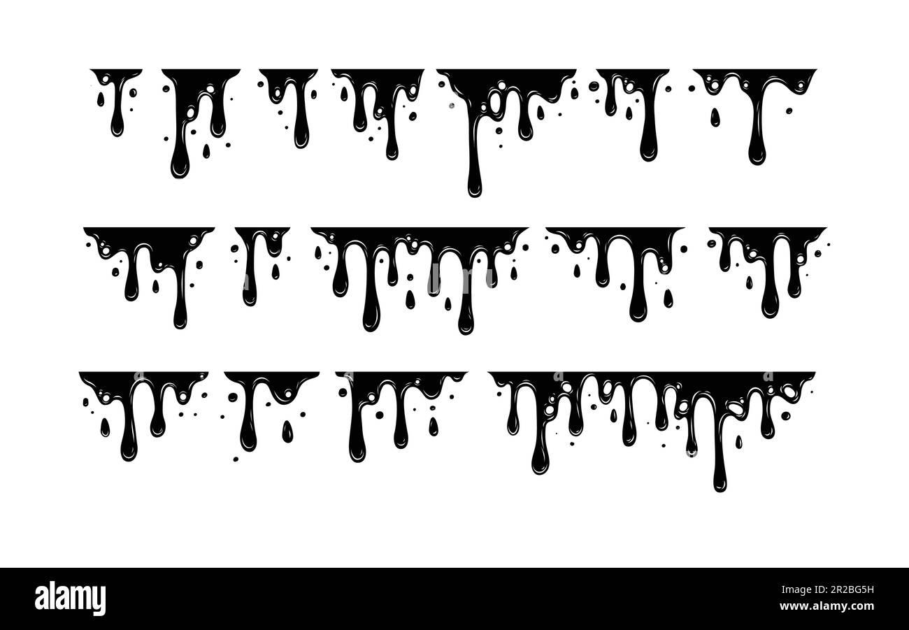 Black Melting Paint Abstract Liquid Vector Elements Isolated on White ...