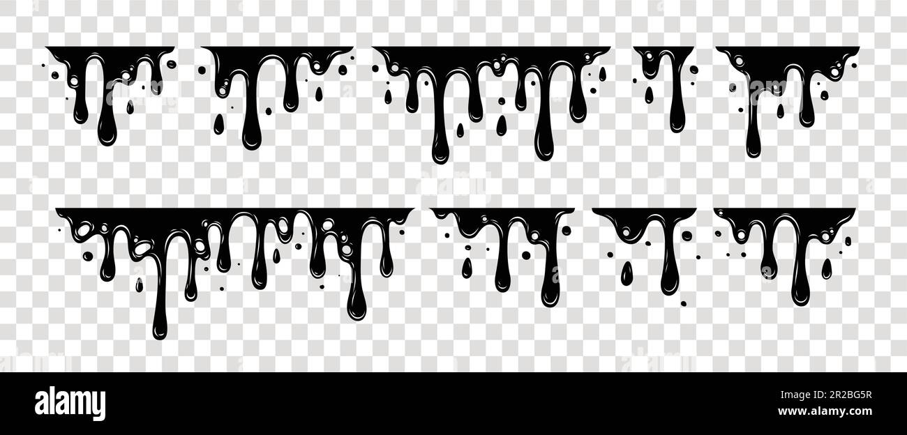 Black Melting Paint Abstract Liquid Vector Elements Isolated on White ...
