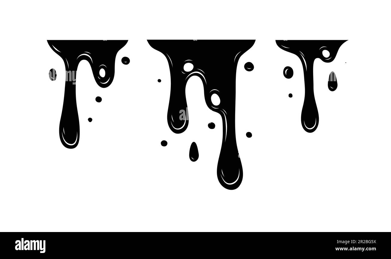 Black Melting Paint Abstract Liquid Vector Elements Isolated on White ...