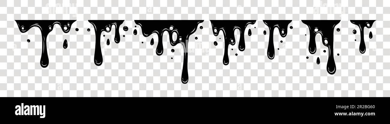 Black Melting Paint Abstract Liquid Vector Elements Isolated on White ...