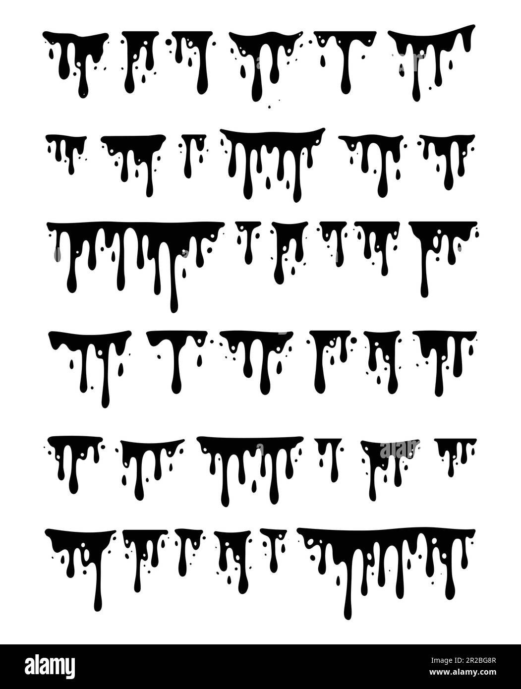 Black Melting Paint Abstract Liquid Vector Elements Isolated on White ...
