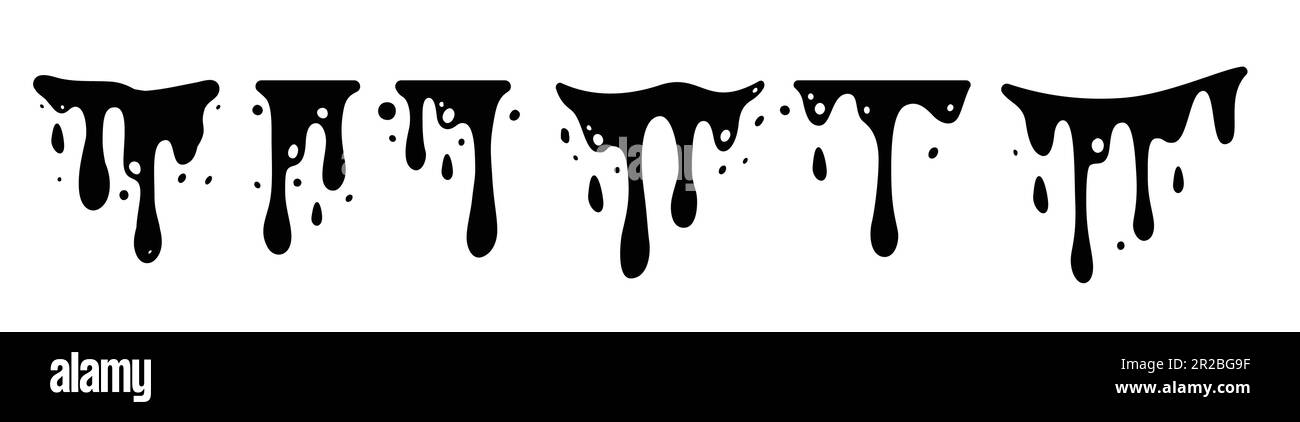 Black Melting Paint Abstract Liquid Vector Elements Isolated on White ...