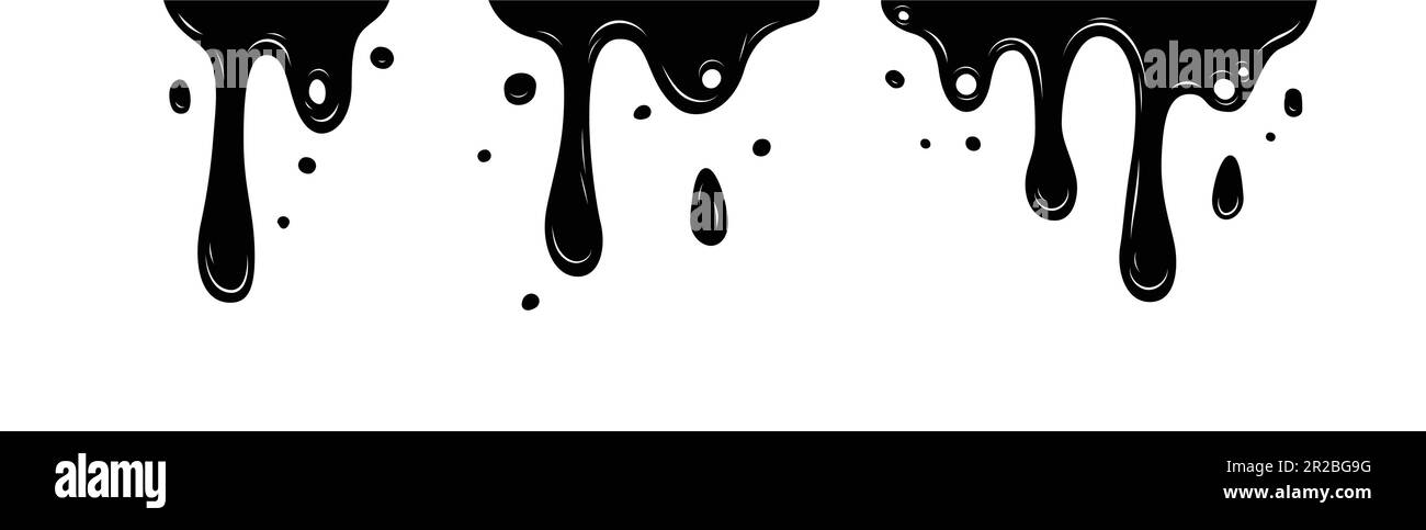 Black Melting Paint Abstract Liquid Vector Elements Isolated on White ...