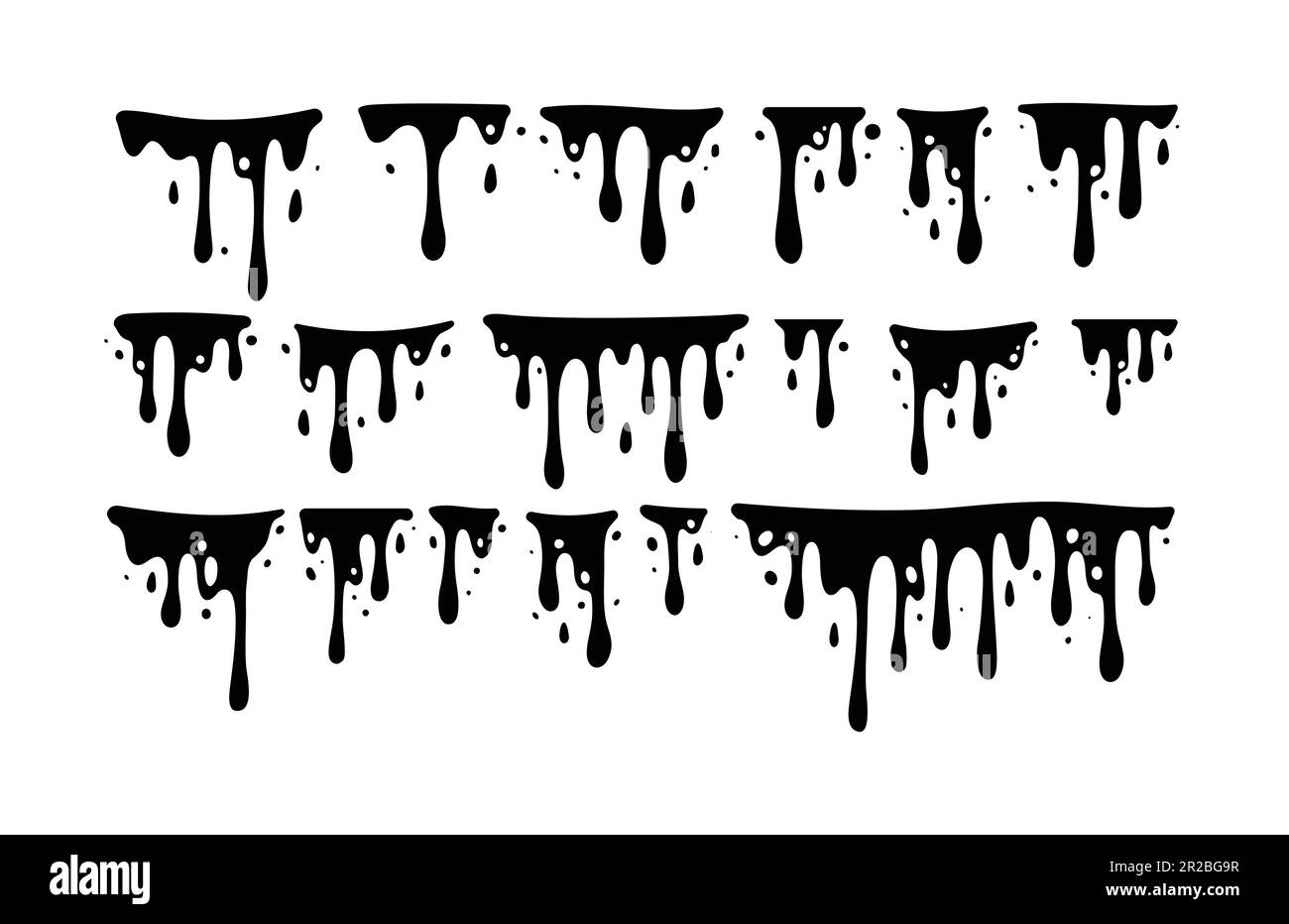 Black Melting Paint Abstract Liquid Vector Elements Isolated on White ...
