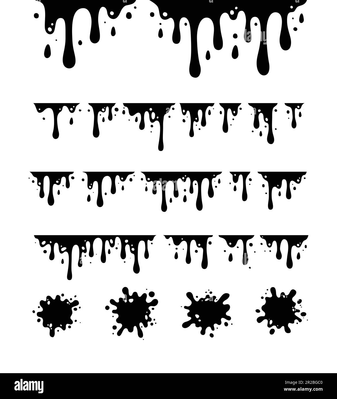 Black Melting Paint Abstract Liquid Vector Elements Isolated on White ...