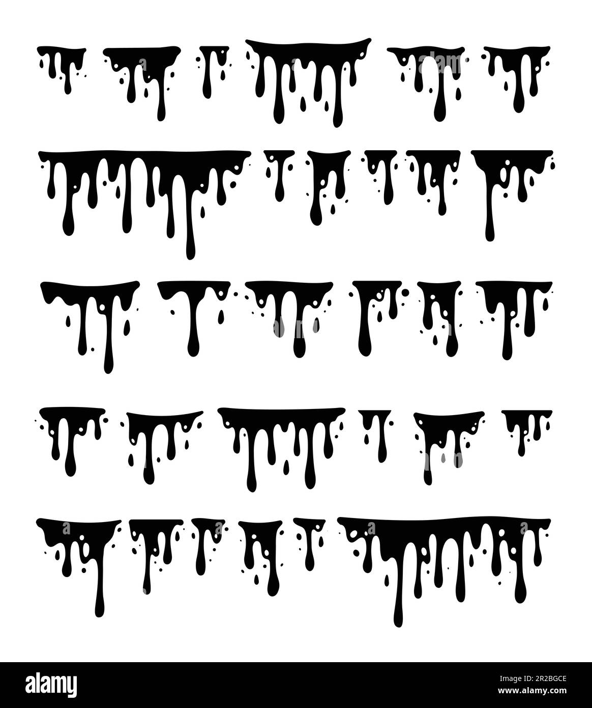 Black Melting Paint Abstract Liquid Vector Elements Isolated on White ...