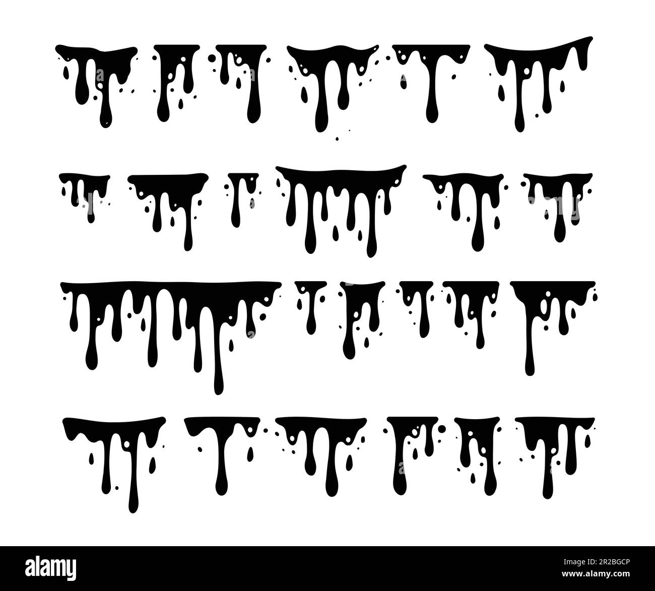 Black Melting Paint Abstract Liquid Vector Elements Isolated on White ...