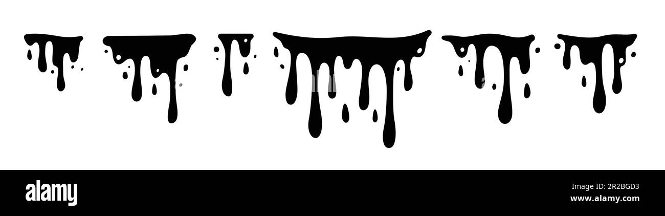 Black Melting Paint Abstract Liquid Vector Elements Isolated on White ...