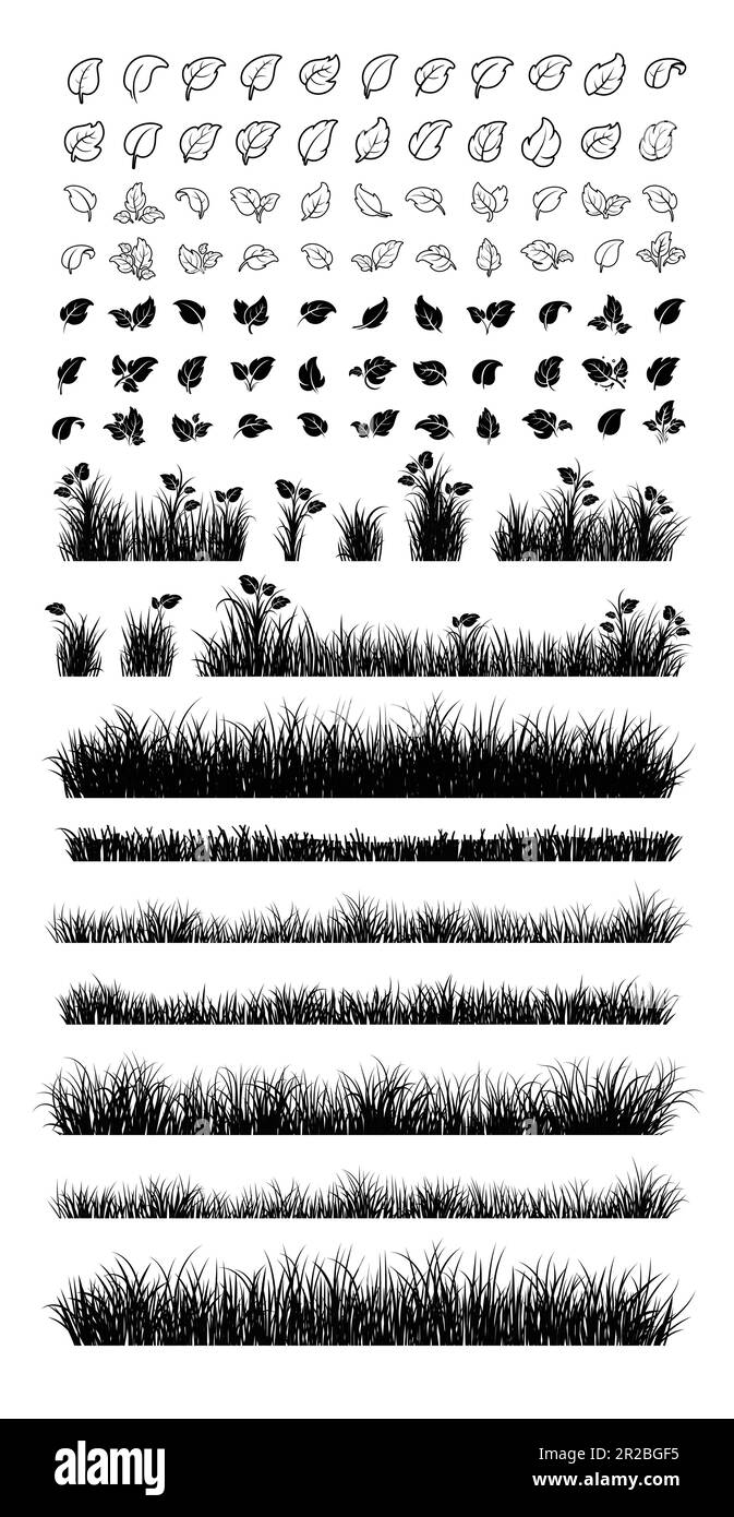 Set of Grass Silhouette Isolated on White Background. Herb vector set ...