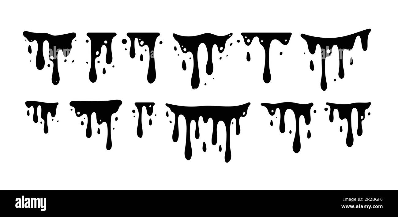 Black Melting Paint Abstract Liquid Vector Elements Isolated on White ...