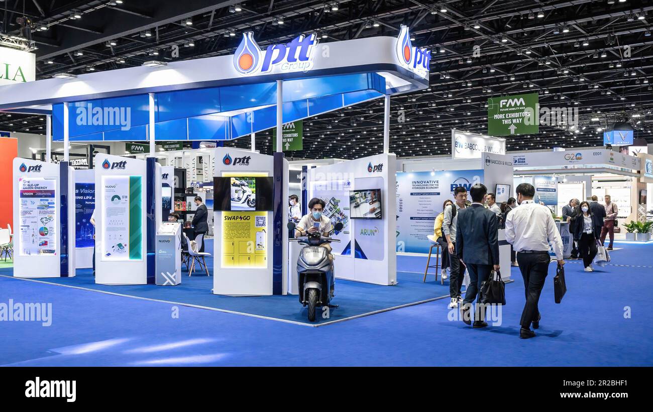 Bangkok, Thailand. 18th May, 2023. PTT company booth seen at Future Energy Asia Exhibition 2023 ...