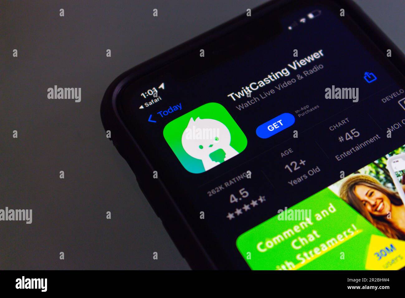 TwitCasting Viewer app seen in App Store in iPhone. TwitCasting is Japanese live streaming ...