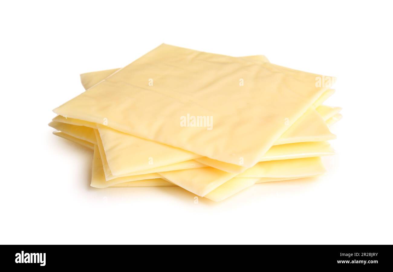 Square slices processed cheddar Cut Out Stock Images & Pictures - Alamy