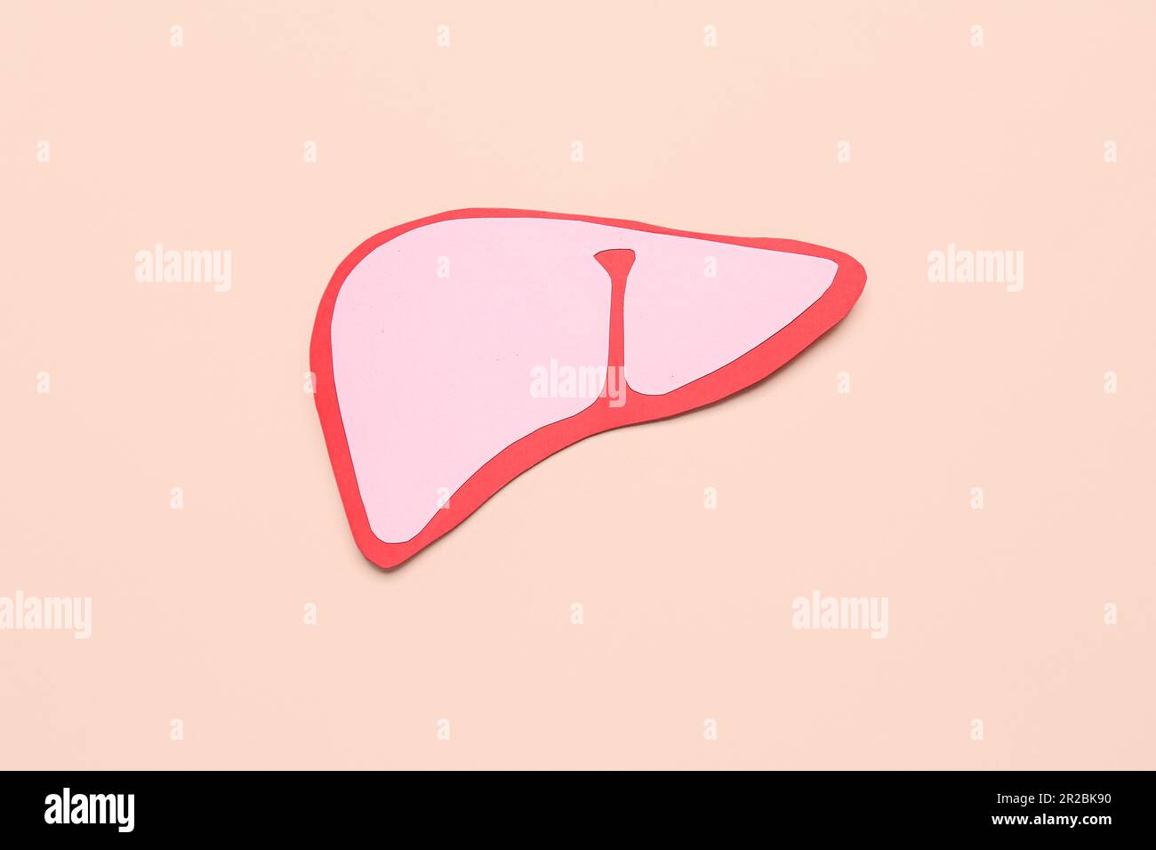 Pink paper liver on beige background Stock Photo - Alamy