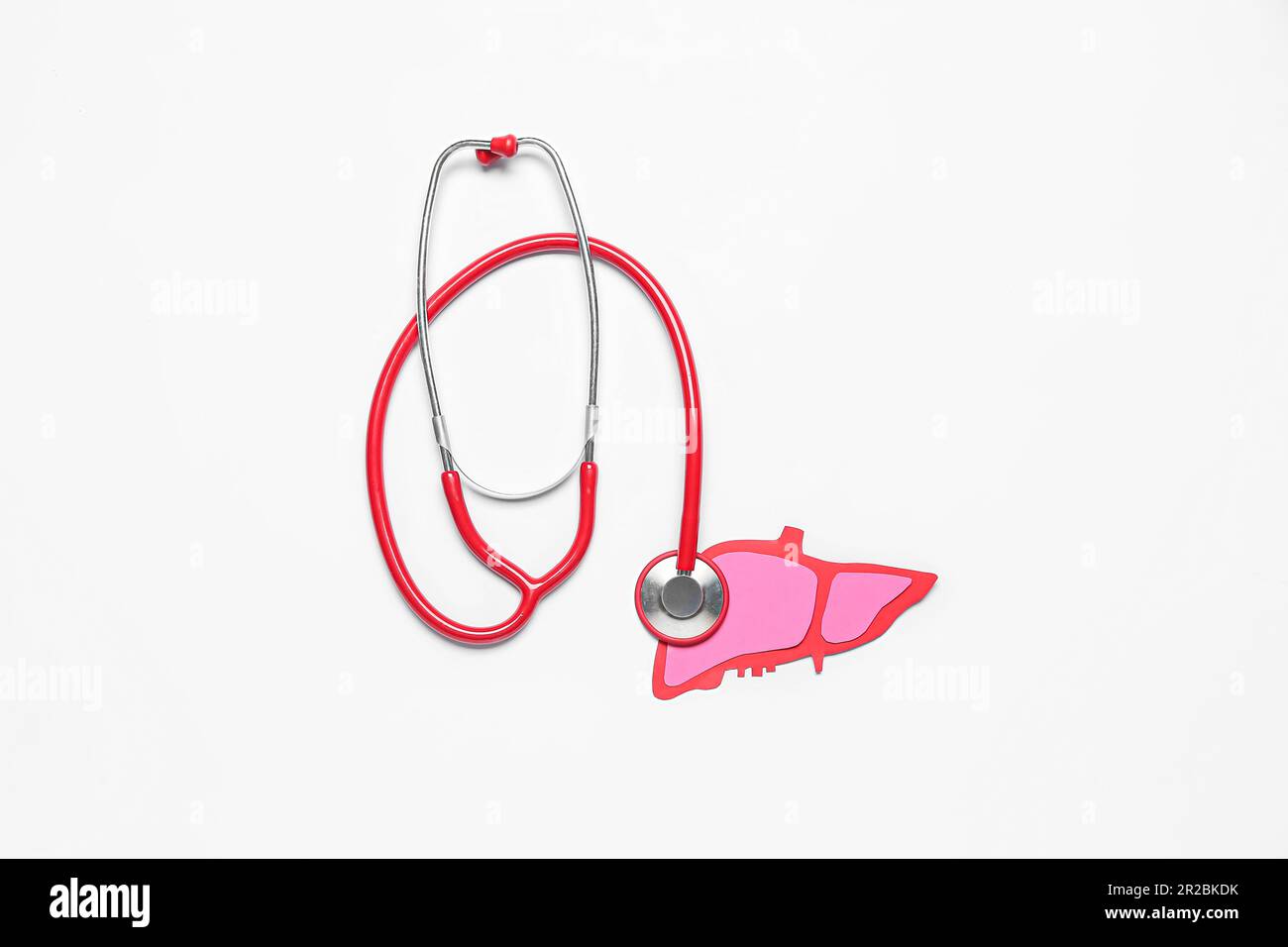 Pink paper liver with stethoscope on white background Stock Photo - Alamy