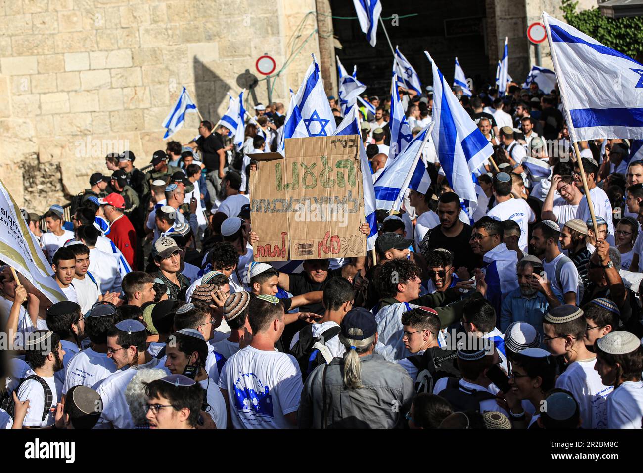 East Jerusalem, Israel. 18th May, 2023. Demonstrators waving Israeli ...