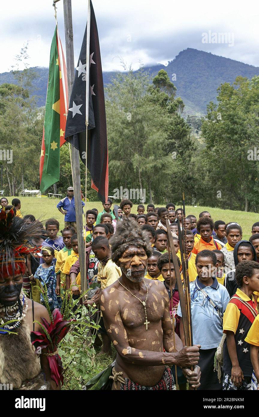 Papua New Guinea; Eastern Highlands; Goroka; a group of papuans ...