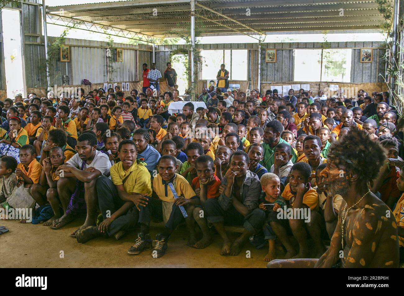 Papua New Guinea Eastern Highlands; Goroka; children and youth gathered ...