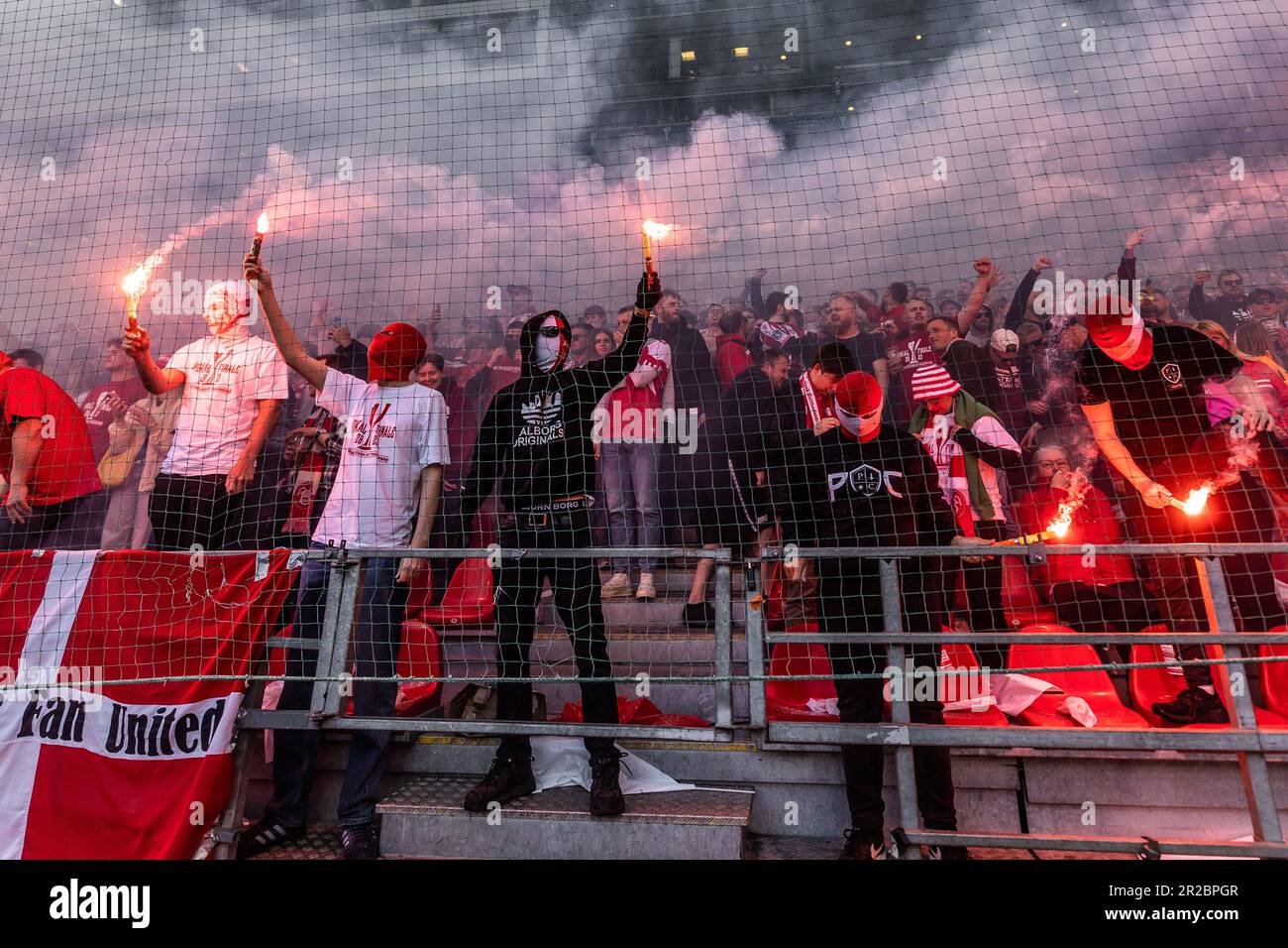 Copenhagen, Denmark. 18th May, 2023. Football fans of AaB seen on the ...