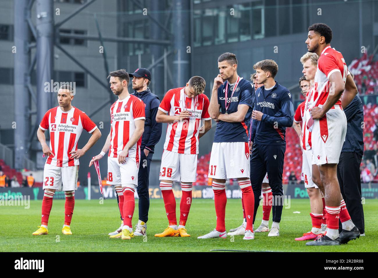 Copenhagen, Denmark. 18th May, 2023. Disappointed players of AaB seen ...