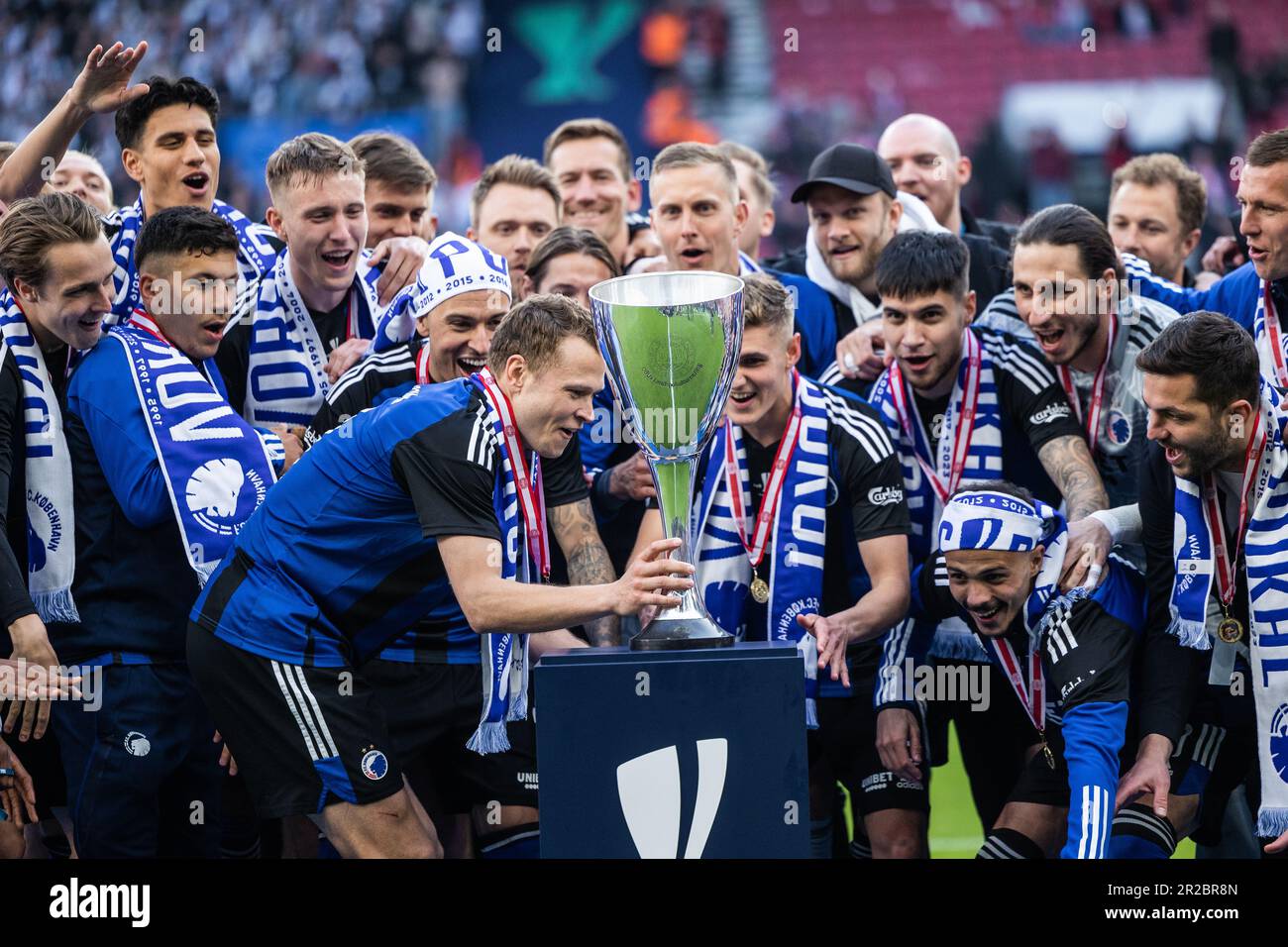 Copenhagen, Denmark. 18th May, 2023. Captain Viktor Claesson (7) of FC Copenhagen can raise the ...