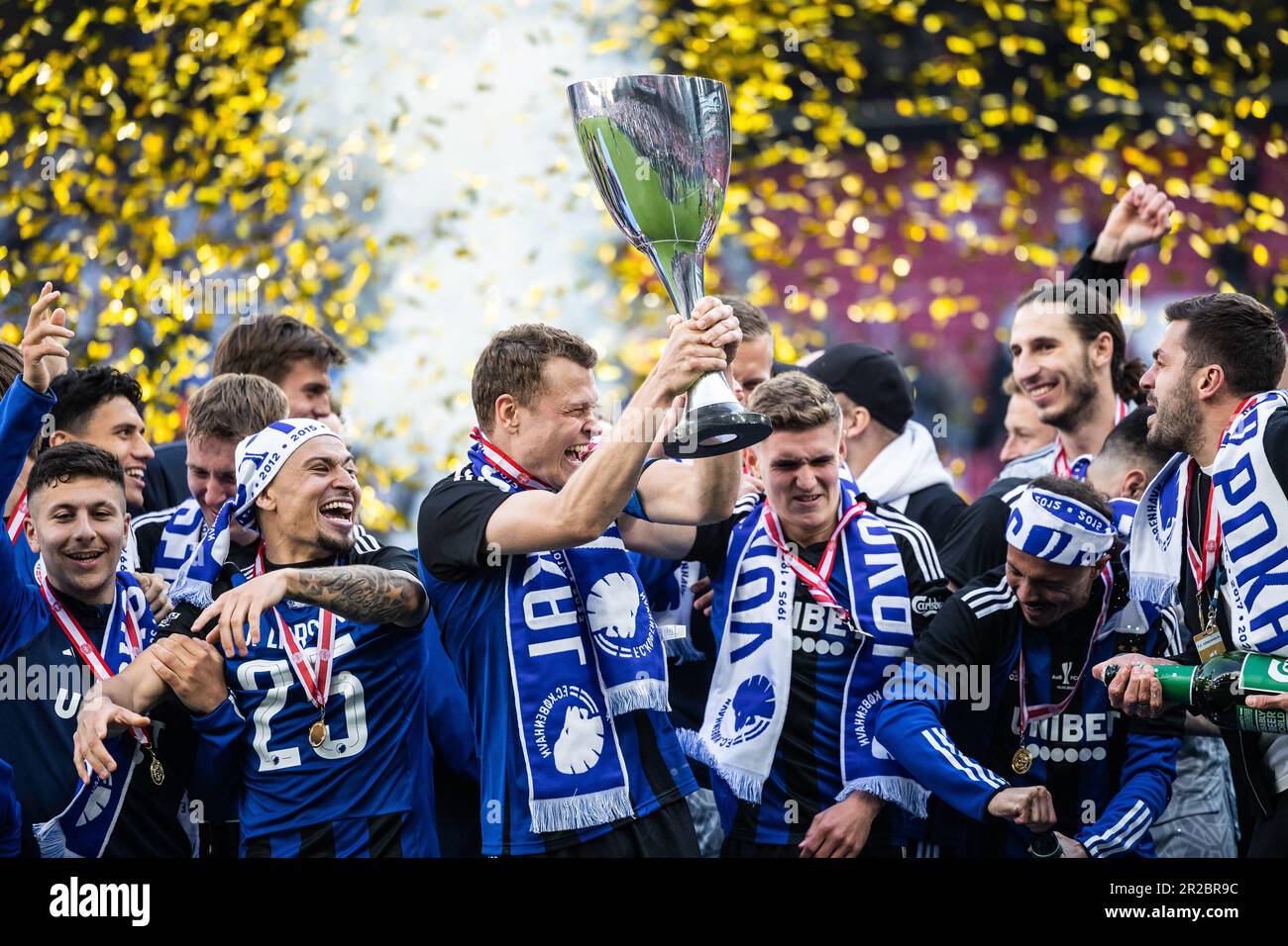 Copenhagen, Denmark. 18th May, 2023. Captain Viktor Claesson (7) of FC Copenhagen can raise the ...