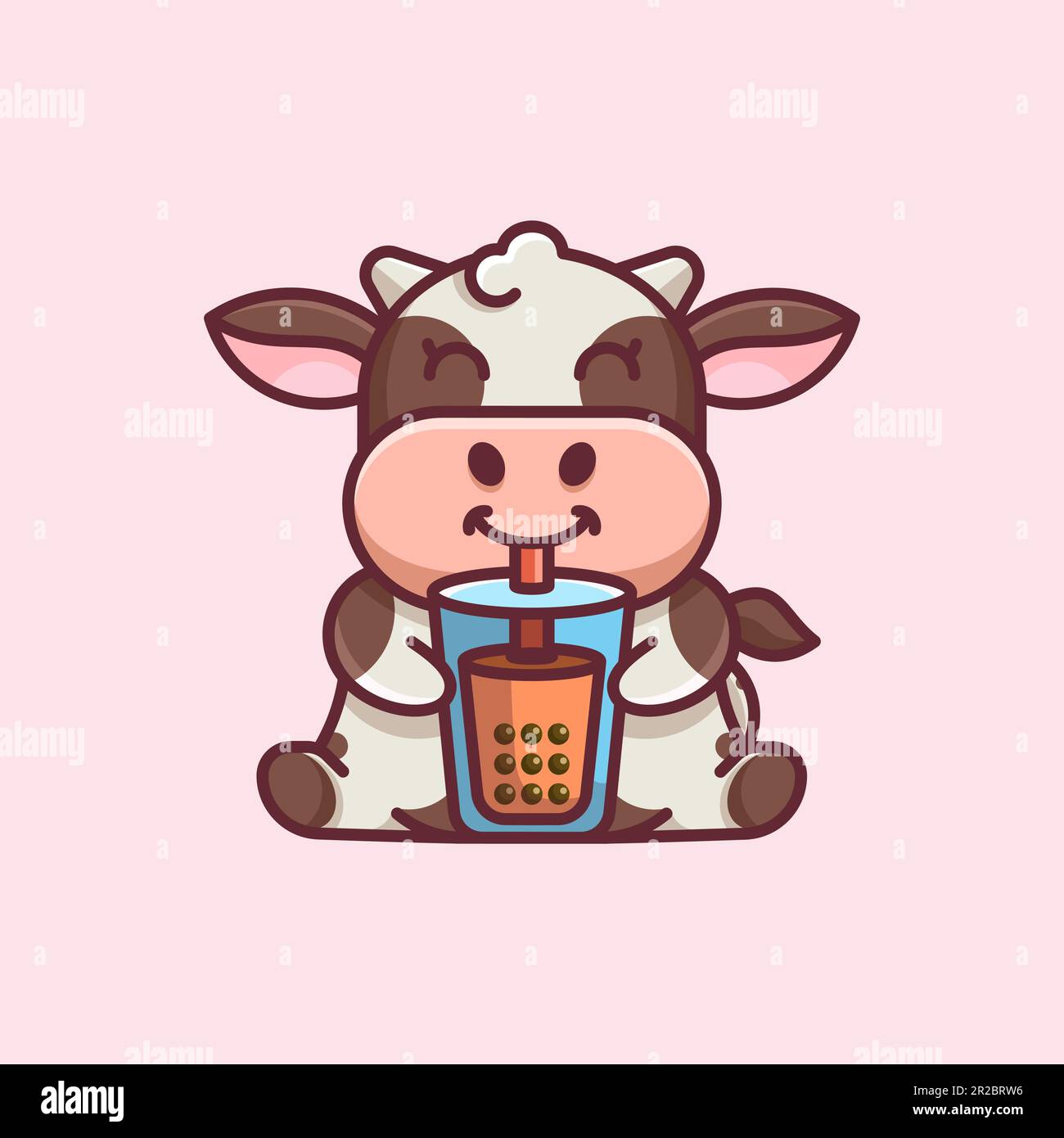 ILLUSTRATIONS OF COW DRINKING BOBA SUITABLE FOR LOGO MASCOTS, STICKERS ...