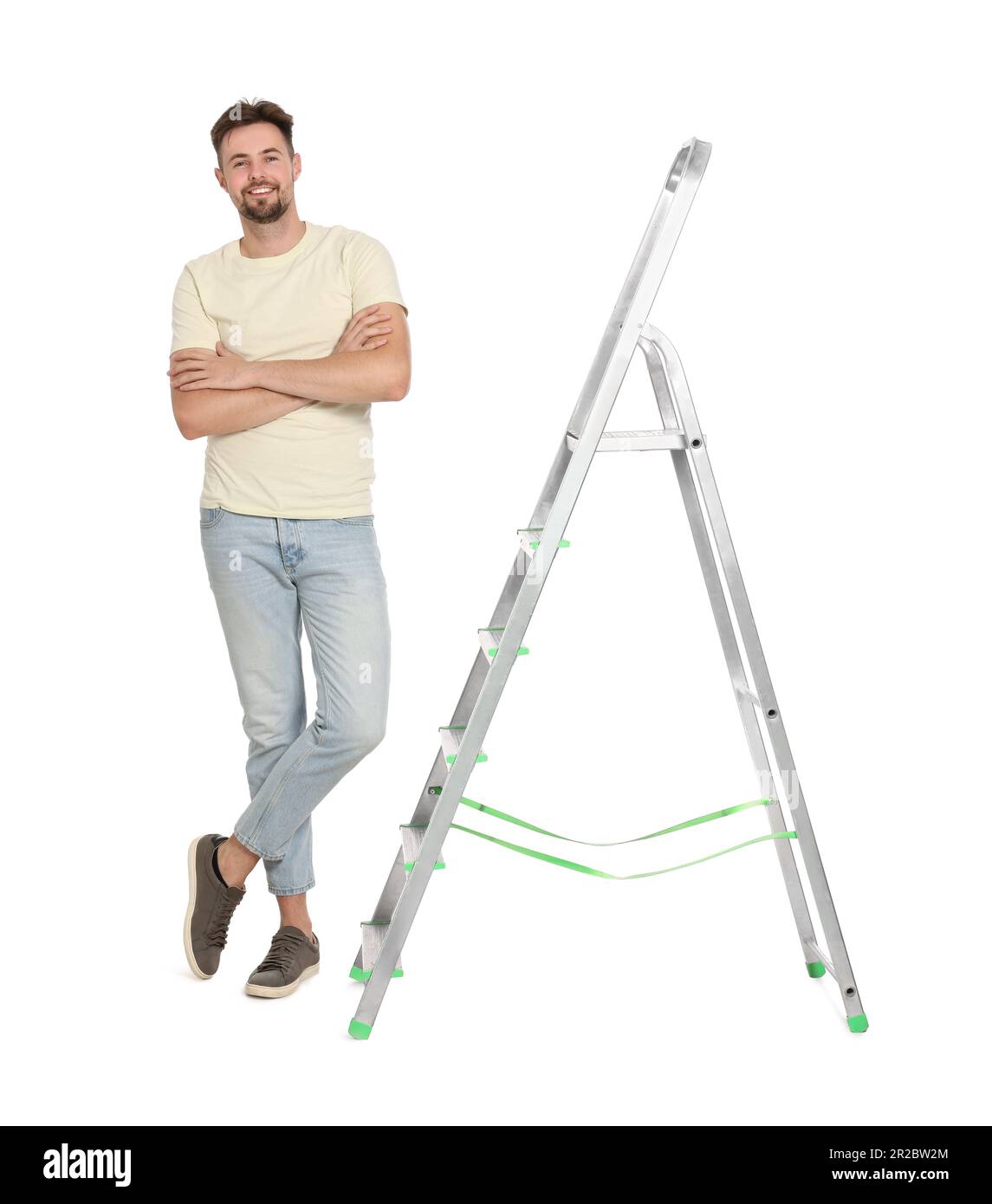 Man working on ladder Cut Out Stock Images & Pictures - Alamy
